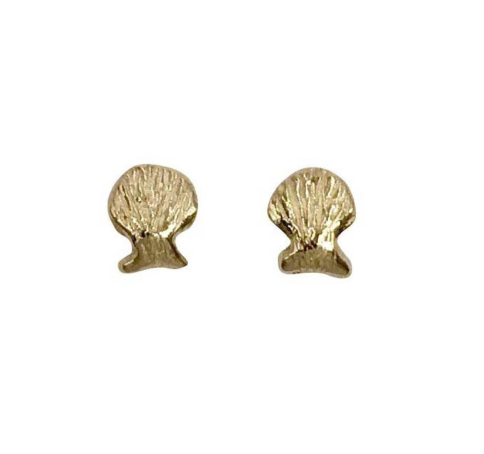 Scallop Shell Studs in 14k gold by Morgan Patricia Designs | Adorn Cape Cod