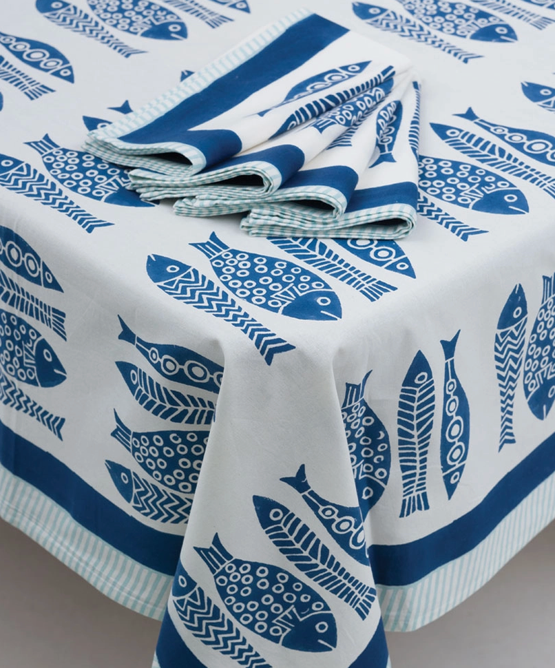 Fish | Block Print Table Linens | Adorn Cape Cod