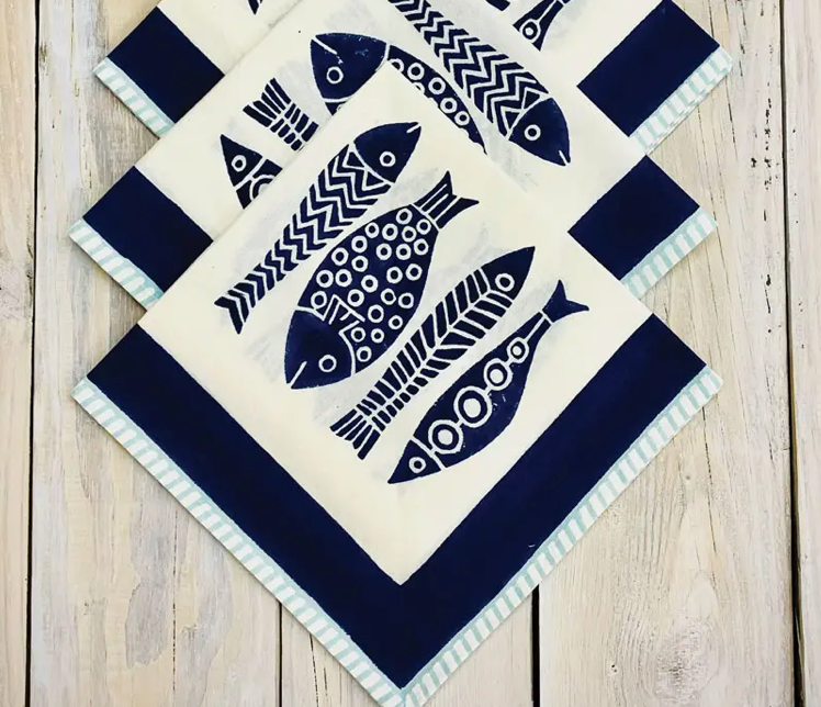 Fish | Block Print Table Linens | Adorn Cape Cod