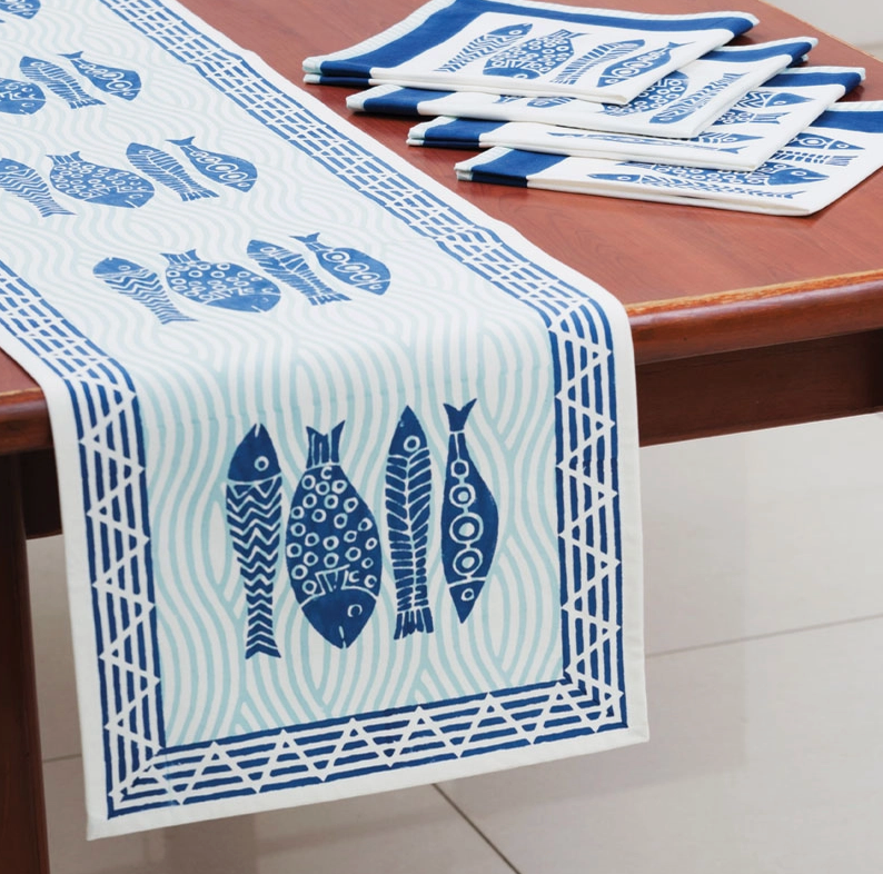 Fish | Block Print Table Runner | Adorn Cape Cod