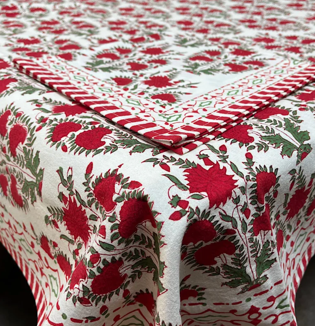 Firecracker Flower | Block Print Table Linens | Adorn Cape Cod